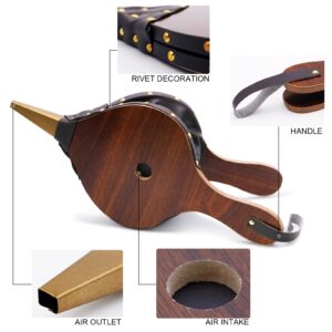 Wood Fireplace Bellows 17''x7.5'' with Hanging Leather Strap, Brown Air Bellower for Outdoor BBQ and Camping