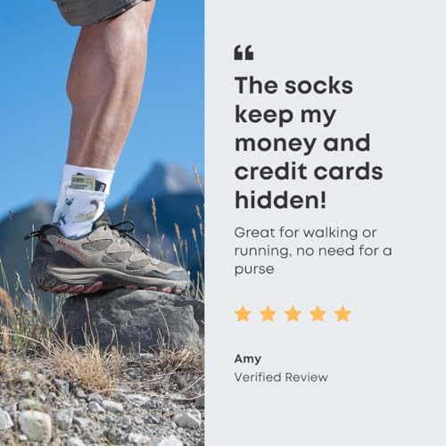 Flippysox Premium Socks with Patented Zipper Wallet - Comfortable Cotton Polyester Blend, Ethically Sourced, Ideal for Active People, Travelers, Concertgoers, Runners, Hikers, Bikers - Black Socks