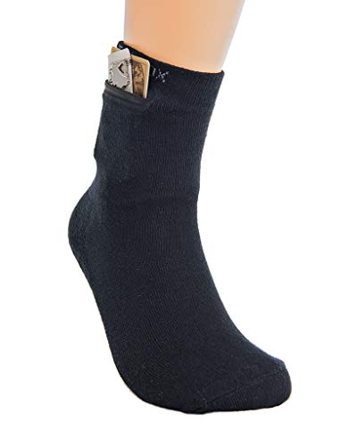 Flippysox Premium Socks with Patented Zipper Wallet - Comfortable Cotton Polyester Blend, Ethically Sourced, Ideal for Active People, Travelers, Concertgoers, Runners, Hikers, Bikers - Black Socks