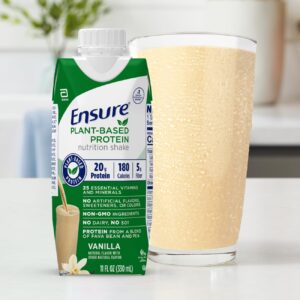 Ensure 100% Plant-Based Vegan Protein Nutrition Shakes with 20g Fava Bean and Pea Protein, Vanilla, 11 fl oz,(Pack of 12)