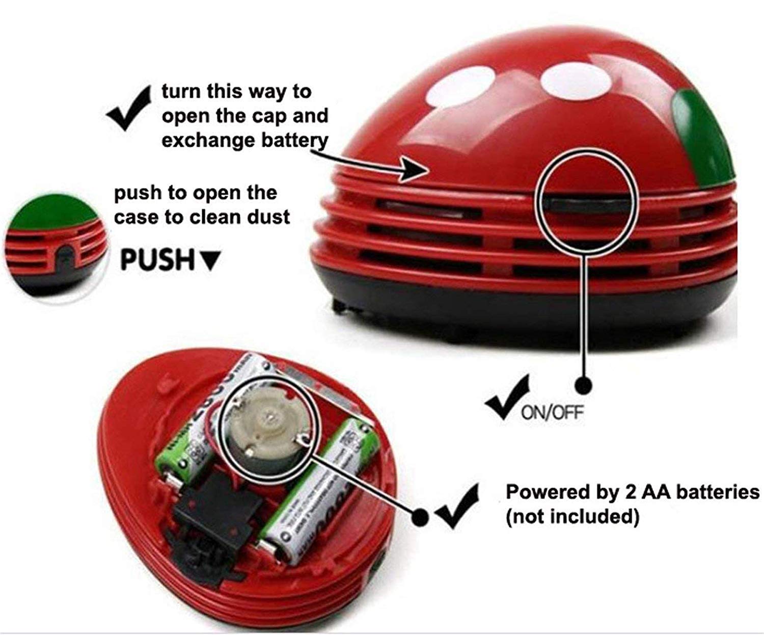 Ladybug Vacuum Cleaner - Mini Vacuum Cleaner Portable Corner Desk Vacuum Cleaner Mini Cute Vacuum Cleaner Dust Sweeper 2Pcs