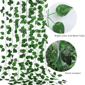 RECUTMS 86 FT Artificial Ivy Fake Greenery Leaf Garland Plants Vine Foliage Flowers Hanging for Wedding Party Garden Home Kitchen Office Wall Decoration(12 Pack-03)