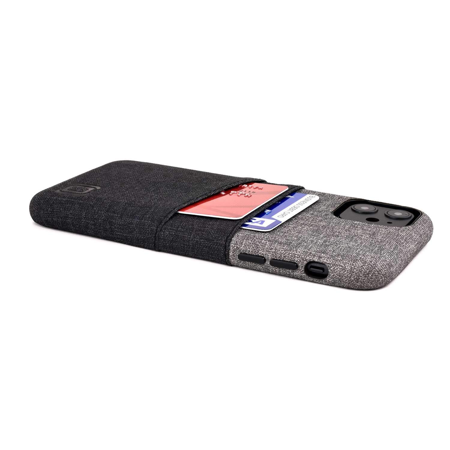 Dockem iPhone 11 Wallet Case: Built-in Metal Plate for Magnetic Mounting & 2 Card Holders (6.1" Luxe M2 Synthetic Leather, Black & Grey)