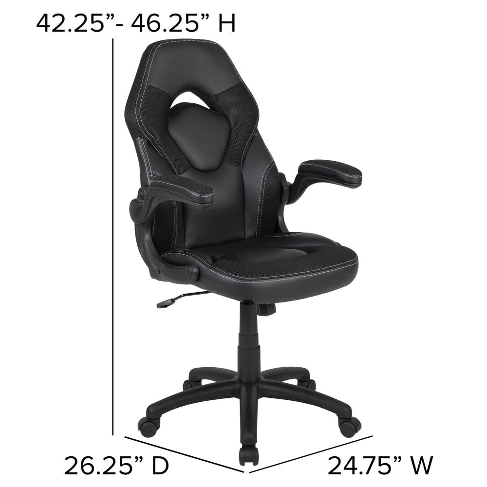 Flash Furniture X10 High-Back LeatherSoft Racing Style Gaming Chair with Flip-Up Arms, Ergonomic Padded Swivel Computer Chair, Black