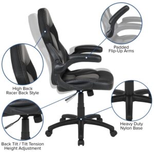 Flash Furniture X10 High-Back LeatherSoft Racing Style Gaming Chair with Flip-Up Arms, Ergonomic Padded Swivel Computer Chair, Black