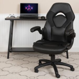 Flash Furniture X10 High-Back LeatherSoft Racing Style Gaming Chair with Flip-Up Arms, Ergonomic Padded Swivel Computer Chair, Black