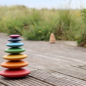 TickiT Rainbow Buttons - Set of 7 - Wooden Stacking Stones for Babies and Toddlers Aged 0+ - Natural Toy for Early Development and Open-Ended Play