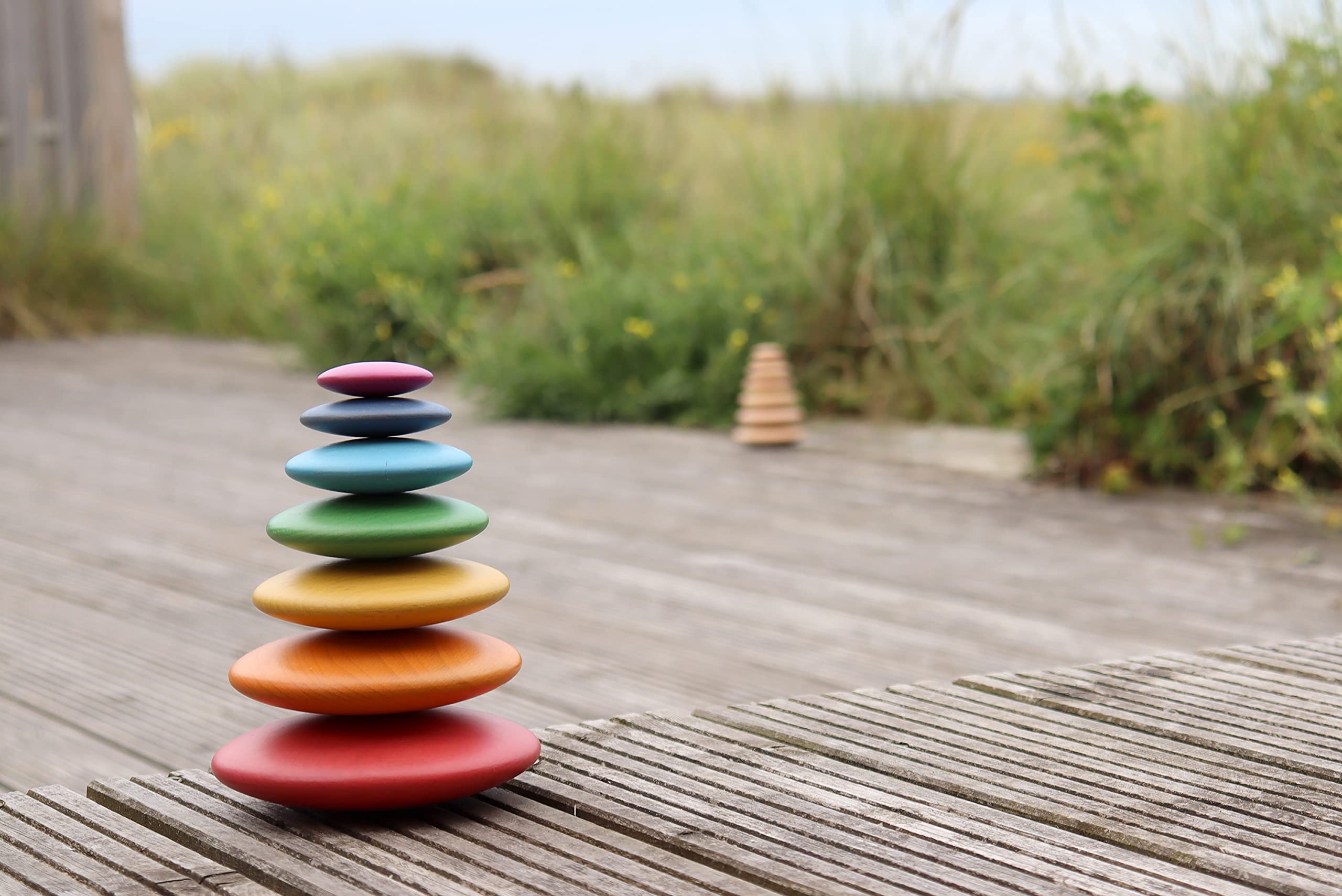 TickiT Rainbow Buttons - Set of 7 - Wooden Stacking Stones for Babies and Toddlers Aged 0+ - Natural Toy for Early Development and Open-Ended Play