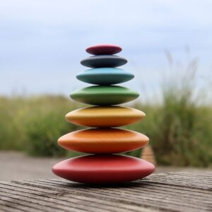 TickiT Rainbow Buttons - Set of 7 - Wooden Stacking Stones for Babies and Toddlers Aged 0+ - Natural Toy for Early Development and Open-Ended Play