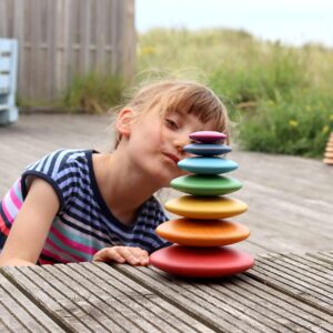 TickiT Rainbow Buttons - Set of 7 - Wooden Stacking Stones for Babies and Toddlers Aged 0+ - Natural Toy for Early Development and Open-Ended Play