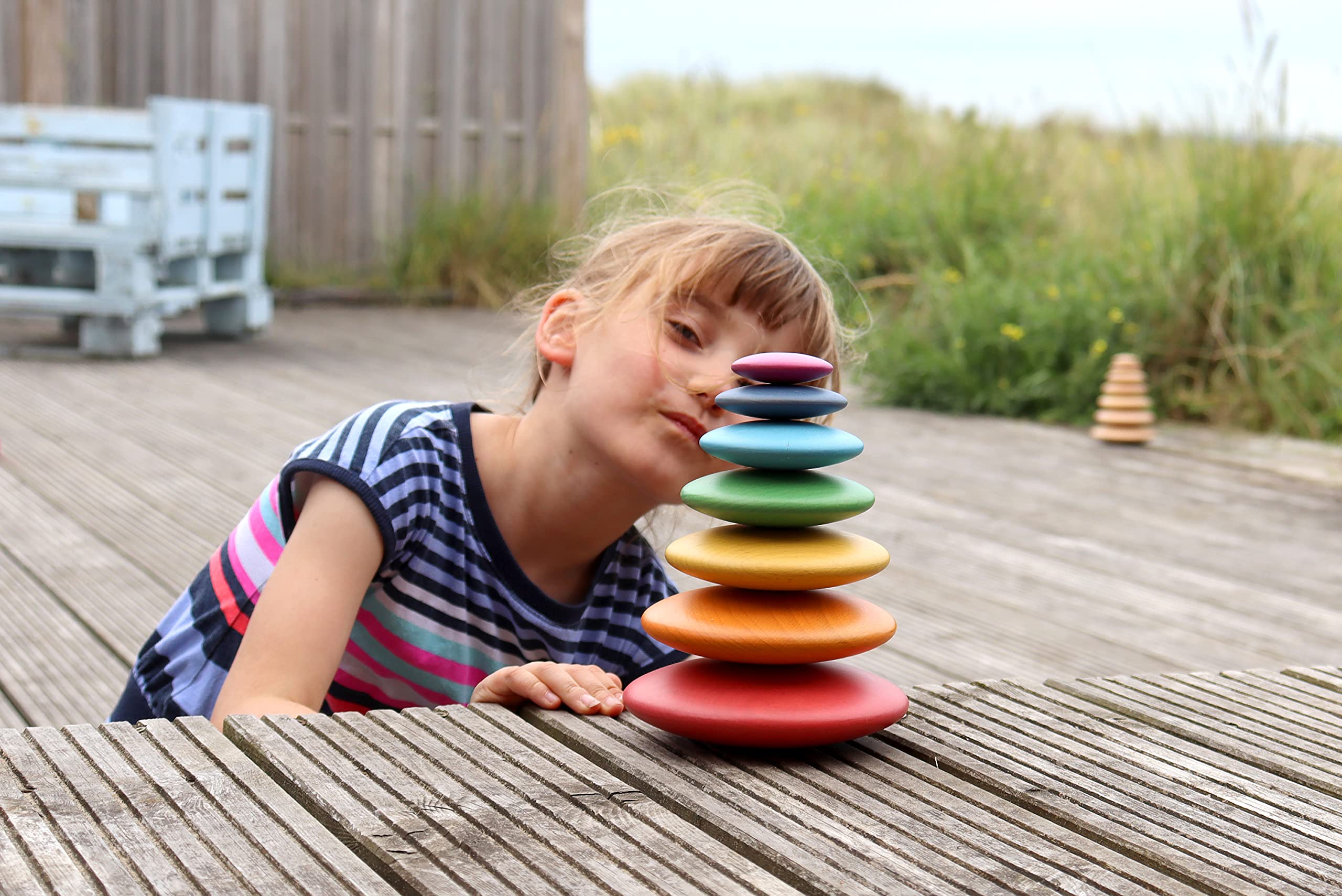 TickiT Rainbow Buttons - Set of 7 - Wooden Stacking Stones for Babies and Toddlers Aged 0+ - Natural Toy for Early Development and Open-Ended Play