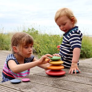 TickiT Rainbow Buttons - Set of 7 - Wooden Stacking Stones for Babies and Toddlers Aged 0+ - Natural Toy for Early Development and Open-Ended Play