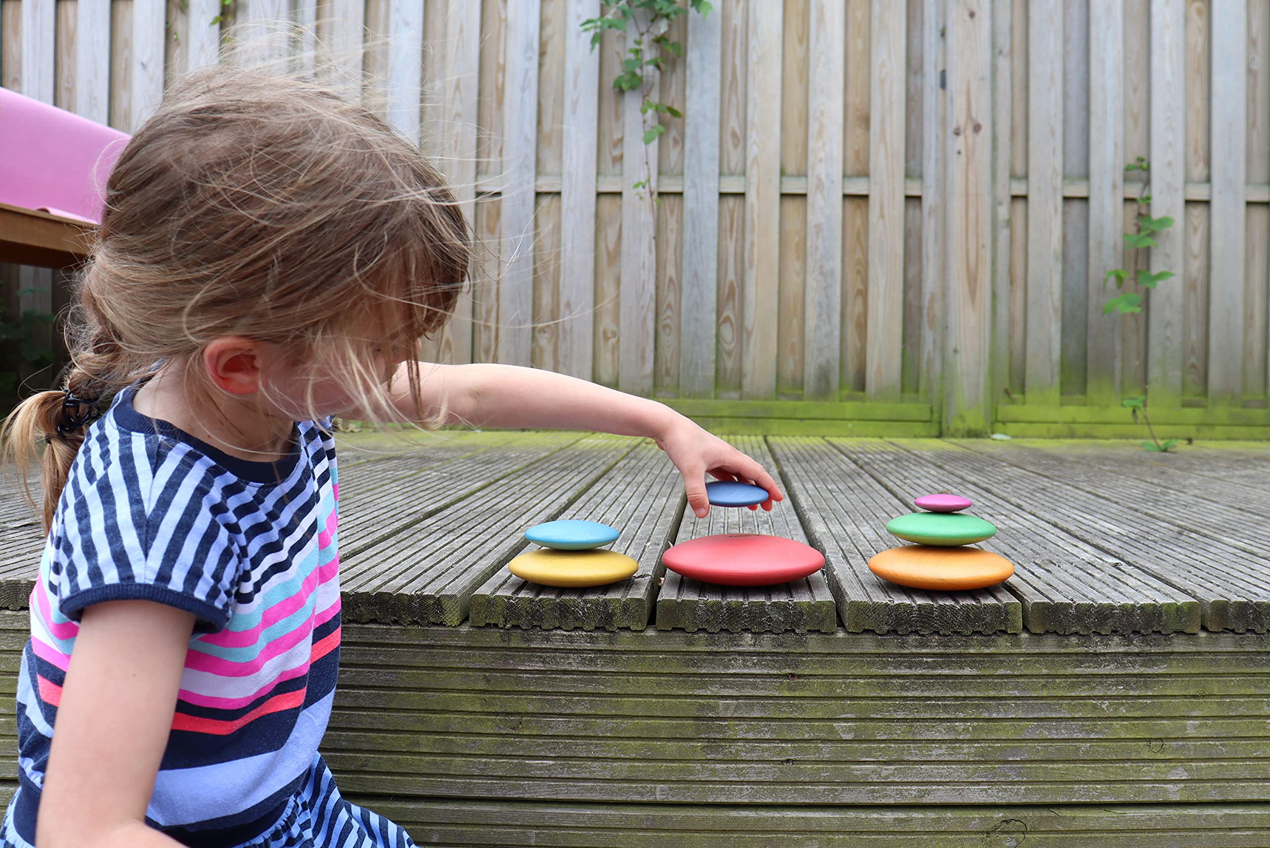 TickiT Rainbow Buttons - Set of 7 - Wooden Stacking Stones for Babies and Toddlers Aged 0+ - Natural Toy for Early Development and Open-Ended Play