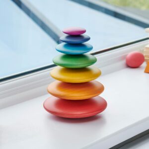 TickiT Rainbow Buttons - Set of 7 - Wooden Stacking Stones for Babies and Toddlers Aged 0+ - Natural Toy for Early Development and Open-Ended Play