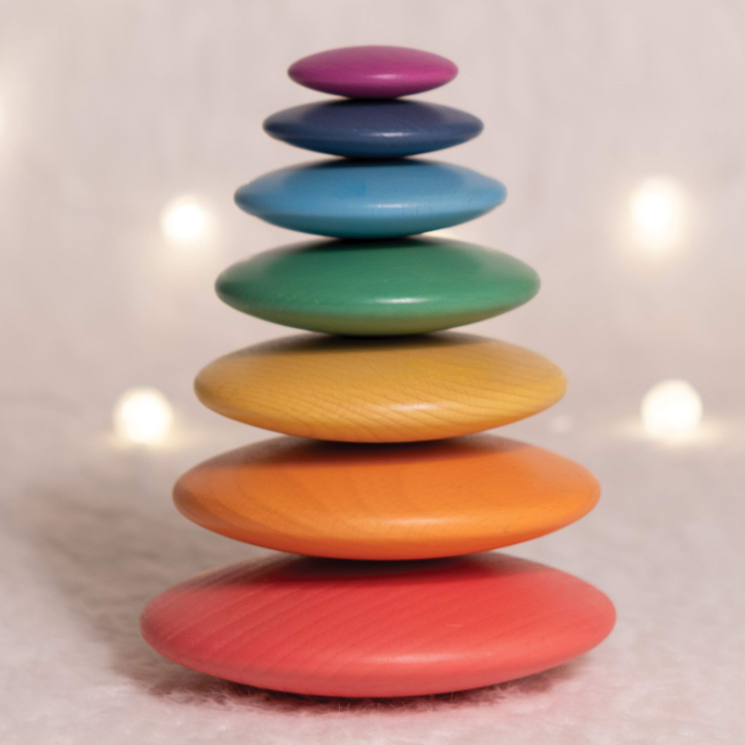 TickiT Rainbow Buttons - Set of 7 - Wooden Stacking Stones for Babies and Toddlers Aged 0+ - Natural Toy for Early Development and Open-Ended Play