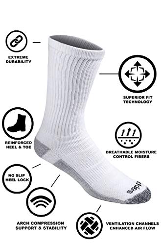 Dickies Men's Multi-Pack Dri-Tech 2.0 Moisture Control Heel-Lock Crew Socks, Black, Shoe Size: 6-12