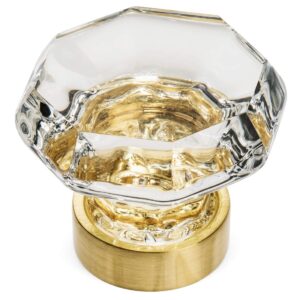 cosmas 20 pack 5268bb-c brushed brass cabinet hardware knob with clear glass - 1-5/16" diameter