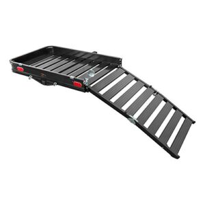 curt 18112 50 x 30-1/2-inch black aluminum hitch cargo carrier with ramp, 2-in folding shank