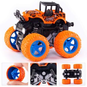 4 Pack Monster Truck Toys - Friction Powered Push and Go Toy Cars, Inertia Car Toy Set Stunt Toy Vehicles, Birthday Party Supplies for Boys and Girls