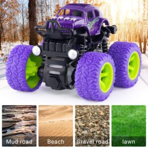 4 Pack Monster Truck Toys - Friction Powered Push and Go Toy Cars, Inertia Car Toy Set Stunt Toy Vehicles, Birthday Party Supplies for Boys and Girls