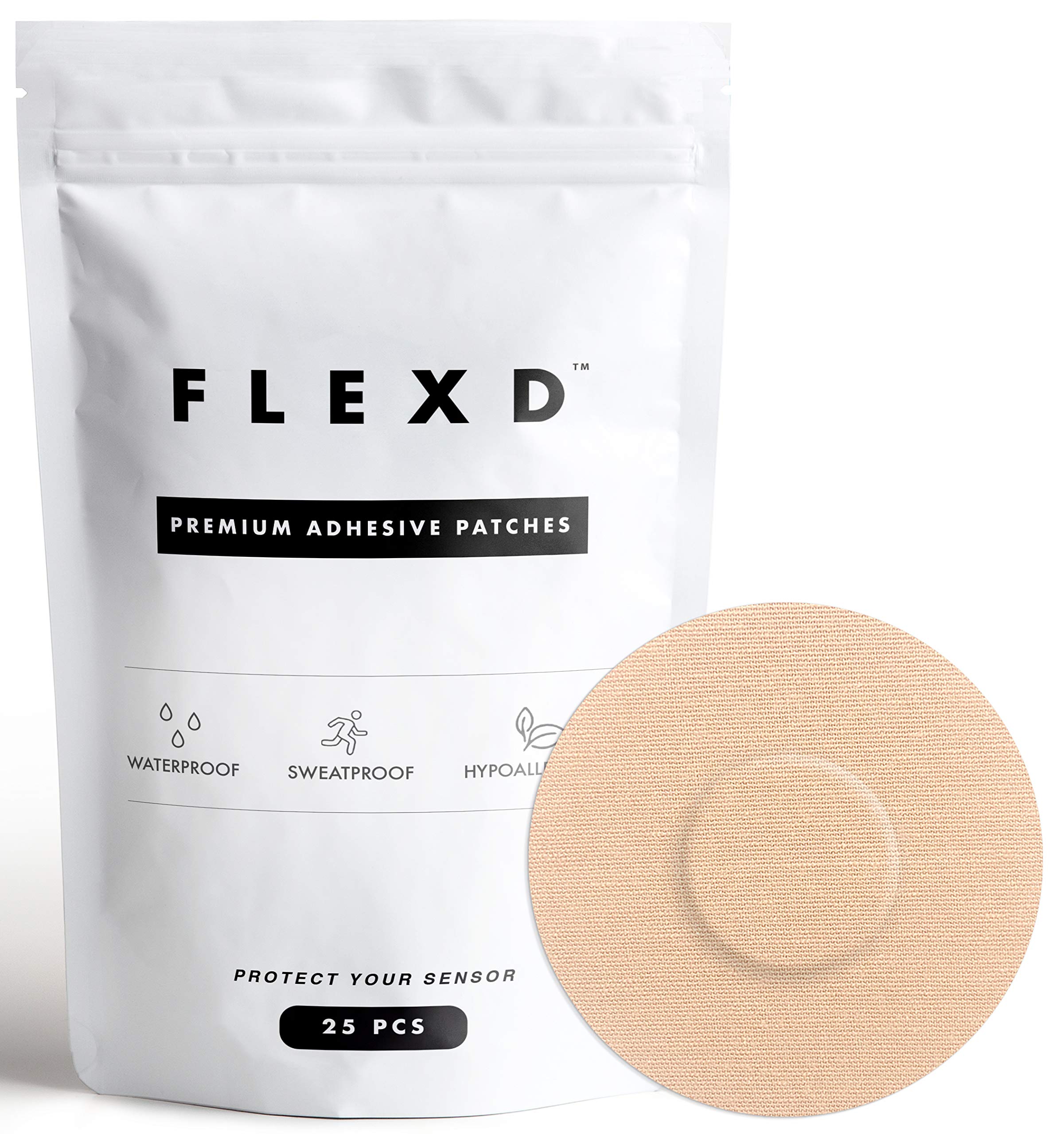 Flexd - Freestyle Waterproof Sensor Covers for Libre 2 & 3 - (25 Pcs) - Libre 3 Sensor Covers - CGM Adhesive Patches - (Round - Tan)