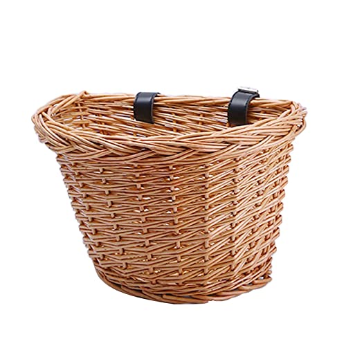 Syhonic Wicker Woven Front Handlebar Bike Basket,Bicycles Cane Bike Accessory Adult Bicycle Cargo Basket