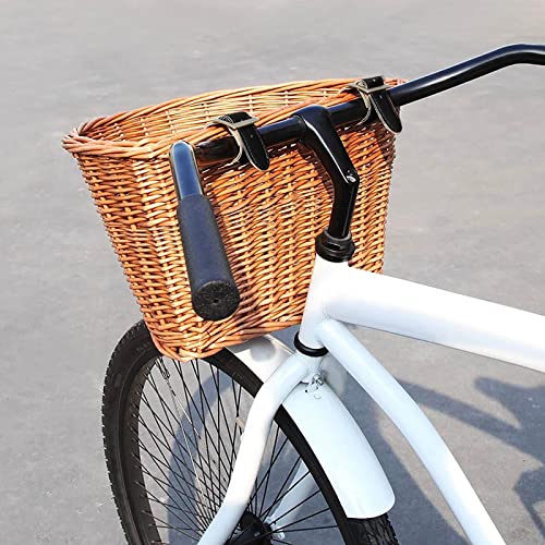 Syhonic Wicker Woven Front Handlebar Bike Basket,Bicycles Cane Bike Accessory Adult Bicycle Cargo Basket