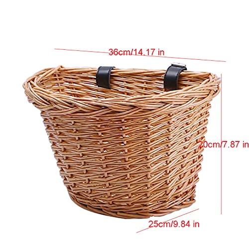 Syhonic Wicker Woven Front Handlebar Bike Basket,Bicycles Cane Bike Accessory Adult Bicycle Cargo Basket