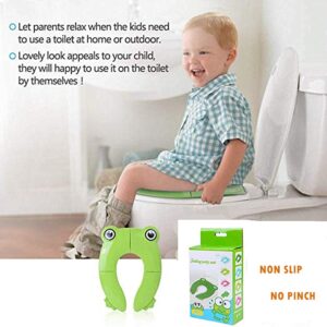 Portable Potty Training Seat Folding Travel Potty Toilet Seat with Non Slip Silicone Pads for Toddler Baby Boys Girls (Green)