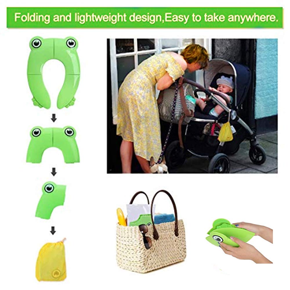 Portable Potty Training Seat Folding Travel Potty Toilet Seat with Non Slip Silicone Pads for Toddler Baby Boys Girls (Green)