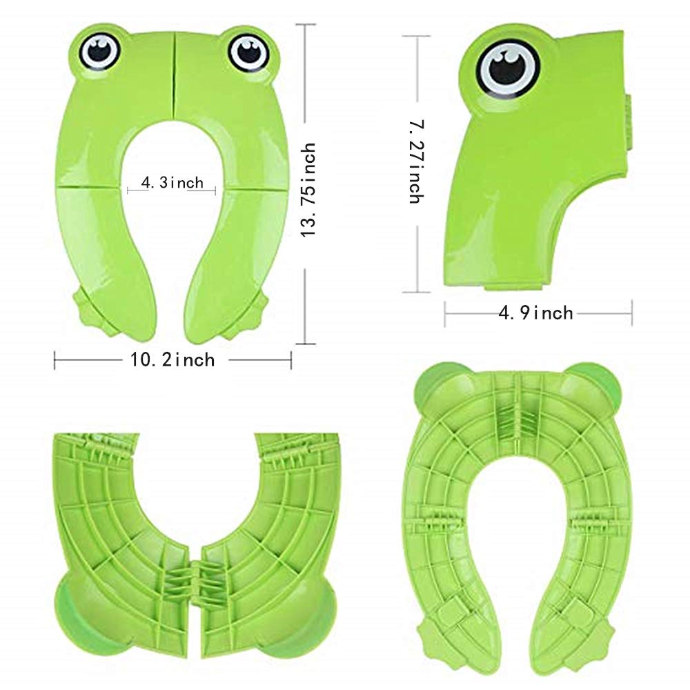 Portable Potty Training Seat Folding Travel Potty Toilet Seat with Non Slip Silicone Pads for Toddler Baby Boys Girls (Green)