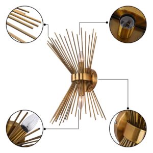 EDISLIVE 2-Bulb Vanity Light Mid-Century Modern Starburst Wall Sconce Lamp Sunburst Sconce Wall Light for Powder Room Bedroom Bathroom