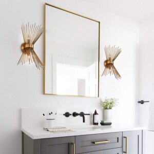 EDISLIVE 2-Bulb Vanity Light Mid-Century Modern Starburst Wall Sconce Lamp Sunburst Sconce Wall Light for Powder Room Bedroom Bathroom