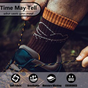 Time May Tell Men and Womens Hiking Socks Moisture Wicking Cushion Crew Socks for Terkking,Outdoor Sports,Performance 3 pack (black,blue,brown 9''-12