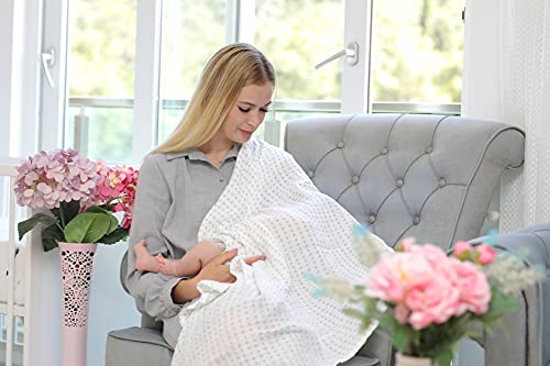 Muslin Swaddle Blankets – Soft Pure Cotton Muslin Blankets – 4 Pack of Breathable Swaddle Blankets – Unisex Baby Swaddle Blanket Set in Grey/White Designs – Multi Use Muslin Blankets – 47 x 47 inches