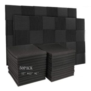 burdurry 50 pack acoustic panels soundproof studio foam for walls sound absorbing panels sound insulation wedge for studio, 1" x 12" x 12" (black)