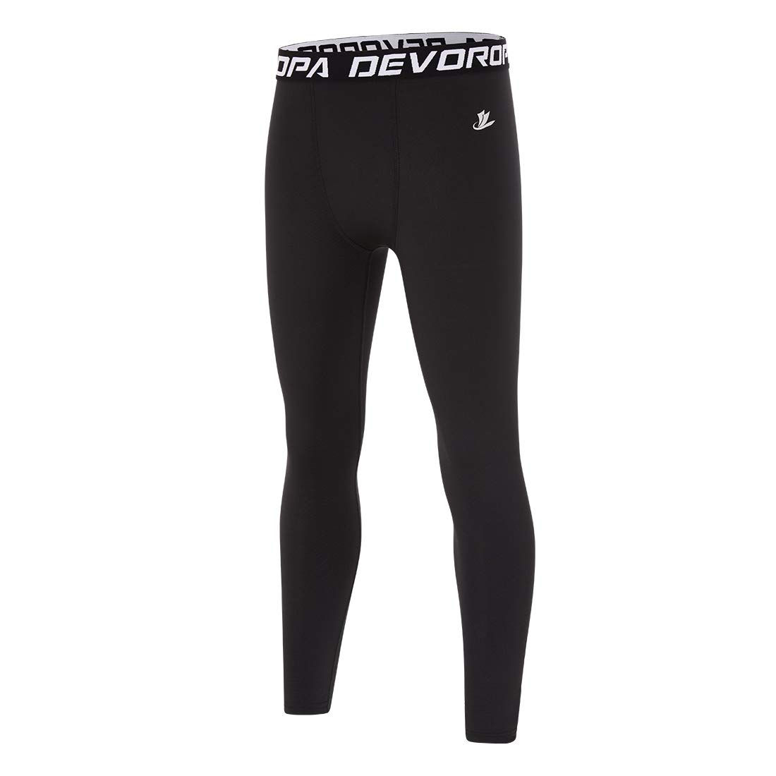 DEVOROPA Boys Leggings Quick Dry Youth Compression Pants Sports Tights Basketball Base Layer Black M