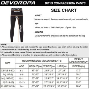 DEVOROPA Boys Leggings Quick Dry Youth Compression Pants Sports Tights Basketball Base Layer Black M