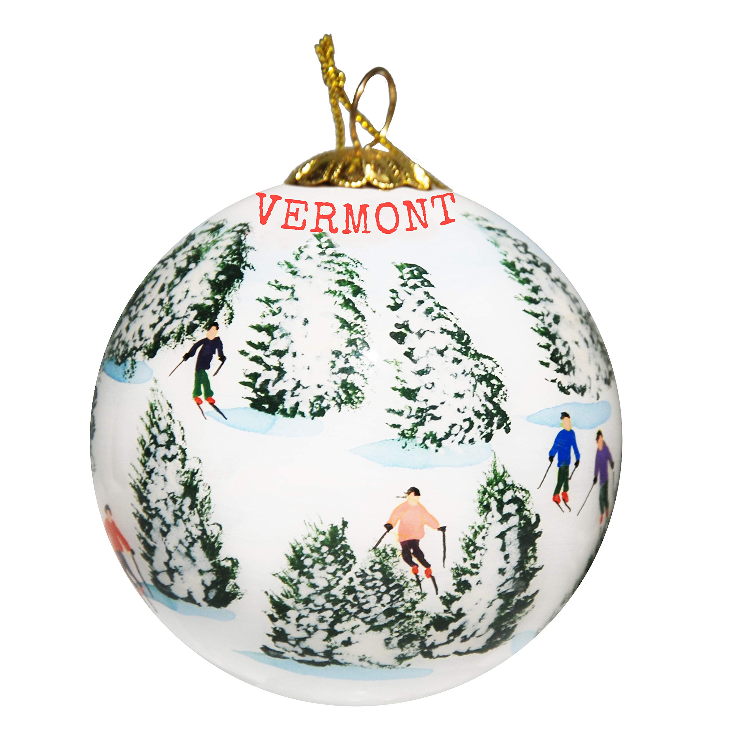 Art Studio Company Hand Painted Glass Christmas Ornament - Skiing The Glades Vermont