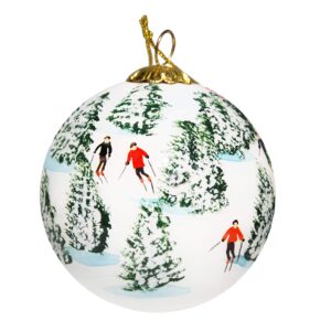 Art Studio Company Hand Painted Glass Christmas Ornament - Skiing The Glades Vermont