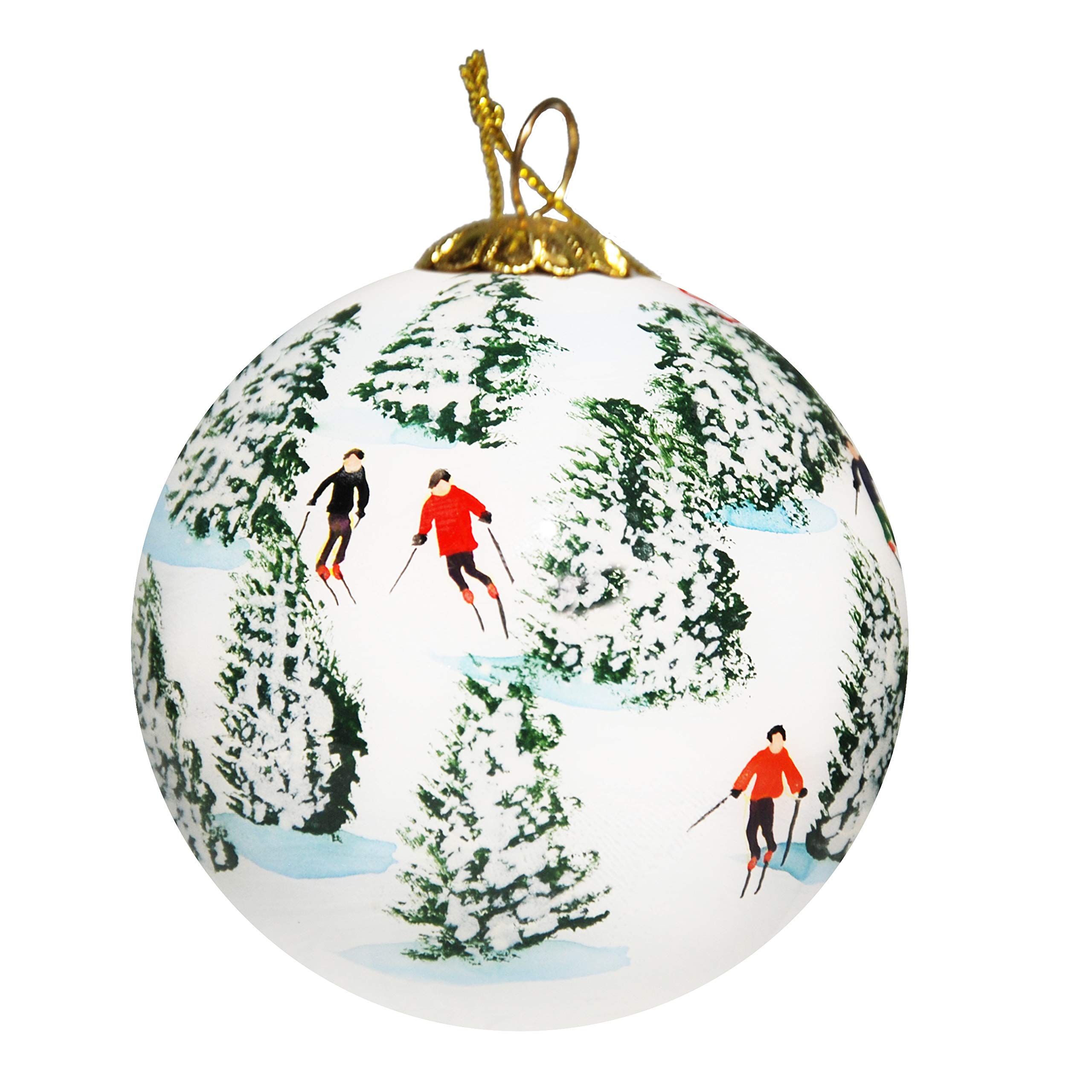 Art Studio Company Hand Painted Glass Christmas Ornament - Skiing The Glades Vermont