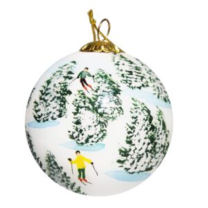 Art Studio Company Hand Painted Glass Christmas Ornament - Skiing The Glades Vermont