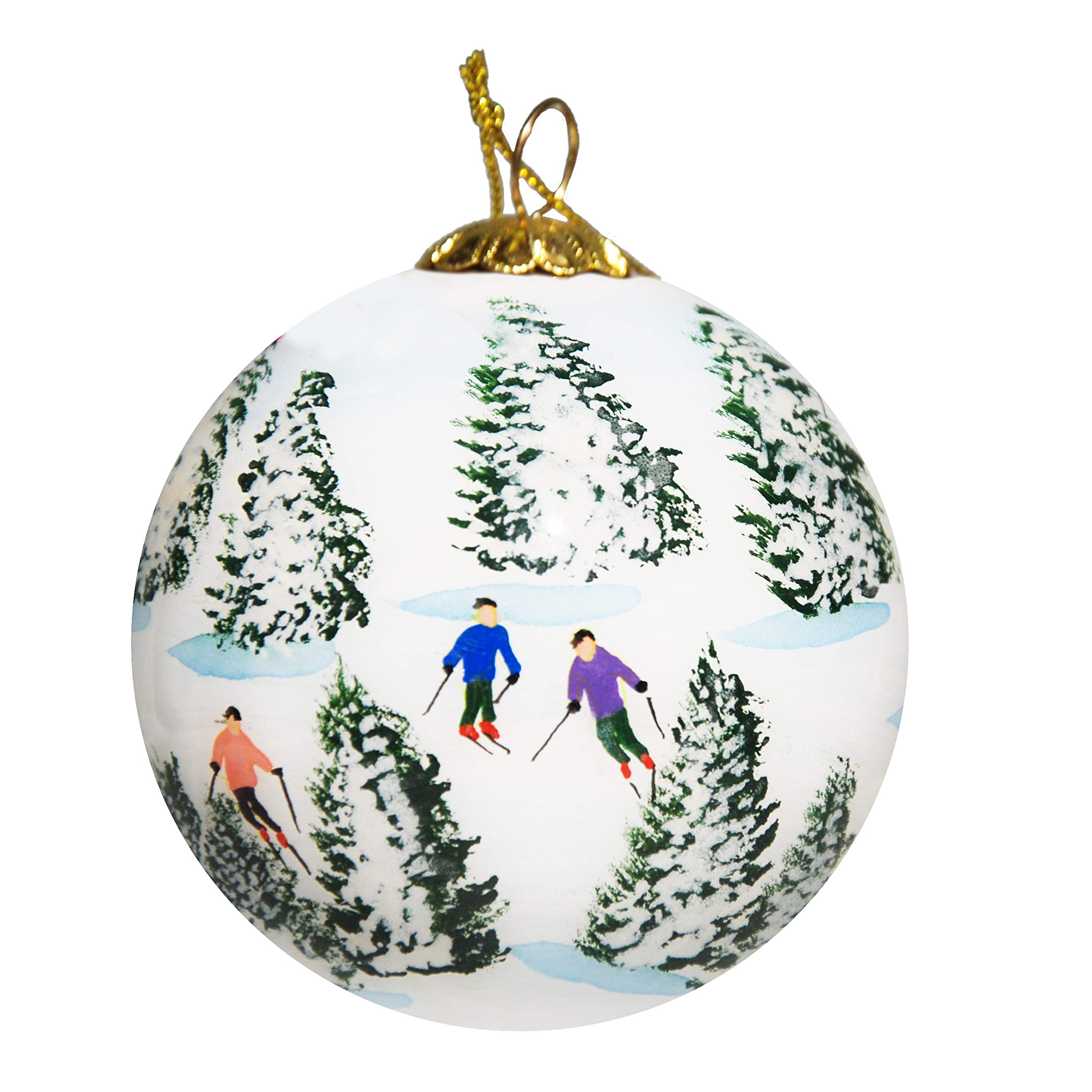 Art Studio Company Hand Painted Glass Christmas Ornament - Skiing The Glades Vermont