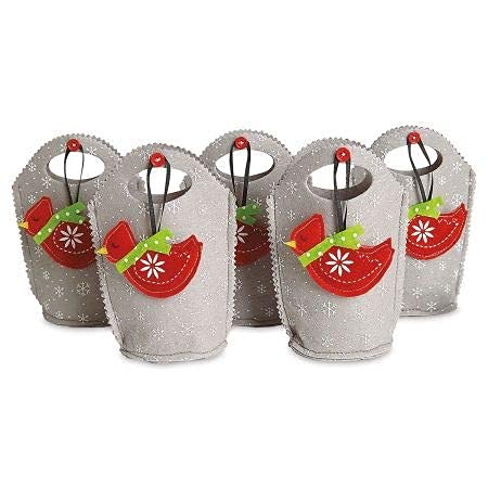 Cardinal Ornament Christmas Felt Treat Bags - Set of 5 Gift Bags for Children Holiday Parties Teachers Decorations