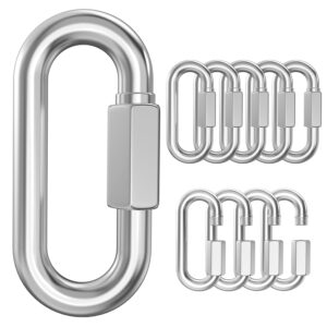 3 inch stainless steel chain quick links- 10 pack 5/16" locking carabiners, chain hooks, twist key ring screw chain link, 1535 lbs capacity