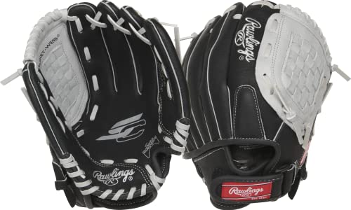 Rawlings | SURE CATCH T-Ball & Youth Baseball Glove | Right Hand Throw | 10.5" | Black/Grey