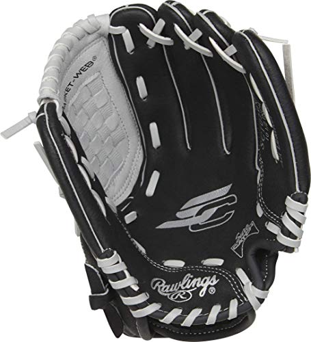 Rawlings | SURE CATCH T-Ball & Youth Baseball Glove | Right Hand Throw | 10.5" | Black/Grey