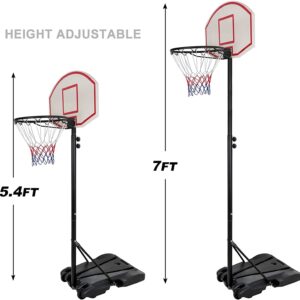 JupiterForce Basketball Hoop Outdoor 5.5-7Ft Height Adjustable, Portable Basketball Hoops & Goals with Backboard&Wheels for Kids/Adults Indoor