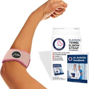 Tennis Elbow Brace & Adjustable Arm Band Support for Pain Relief for Tendonitis, Golfers Elbow Strap for Men and Women - Comfy Removable Arm Wrap for Daily Wear, Gym, Sports (Single, Pink)