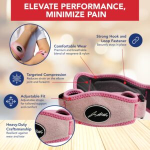 Tennis Elbow Brace & Adjustable Arm Band Support for Pain Relief for Tendonitis, Golfers Elbow Strap for Men and Women - Comfy Removable Arm Wrap for Daily Wear, Gym, Sports (Single, Pink)